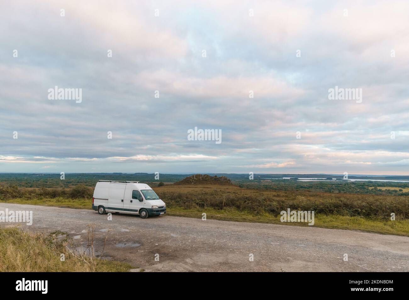 Camper Van in rural countryside landscape of central brittany in autumn ...