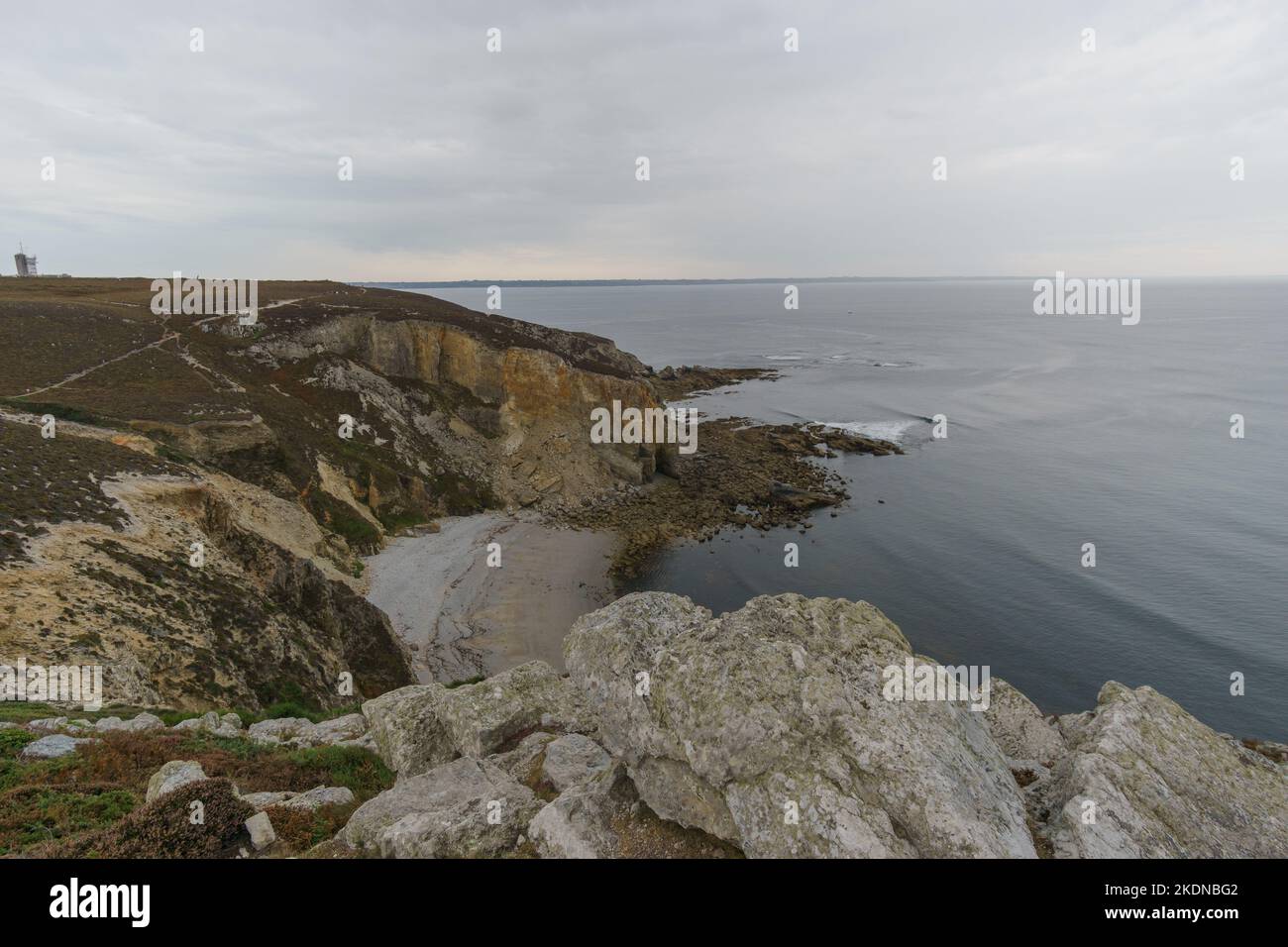 Beach with rocky cliffs at coast near Cap de la Chevre with beautiful ...
