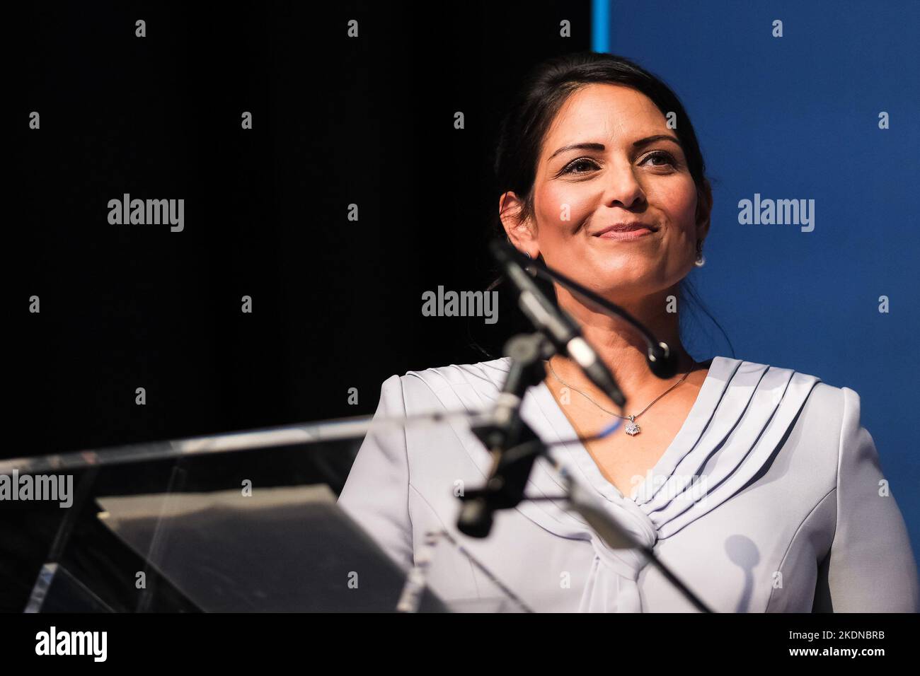 Priti Patel at a fringe event in the Thatcher theatre on day 3 ...