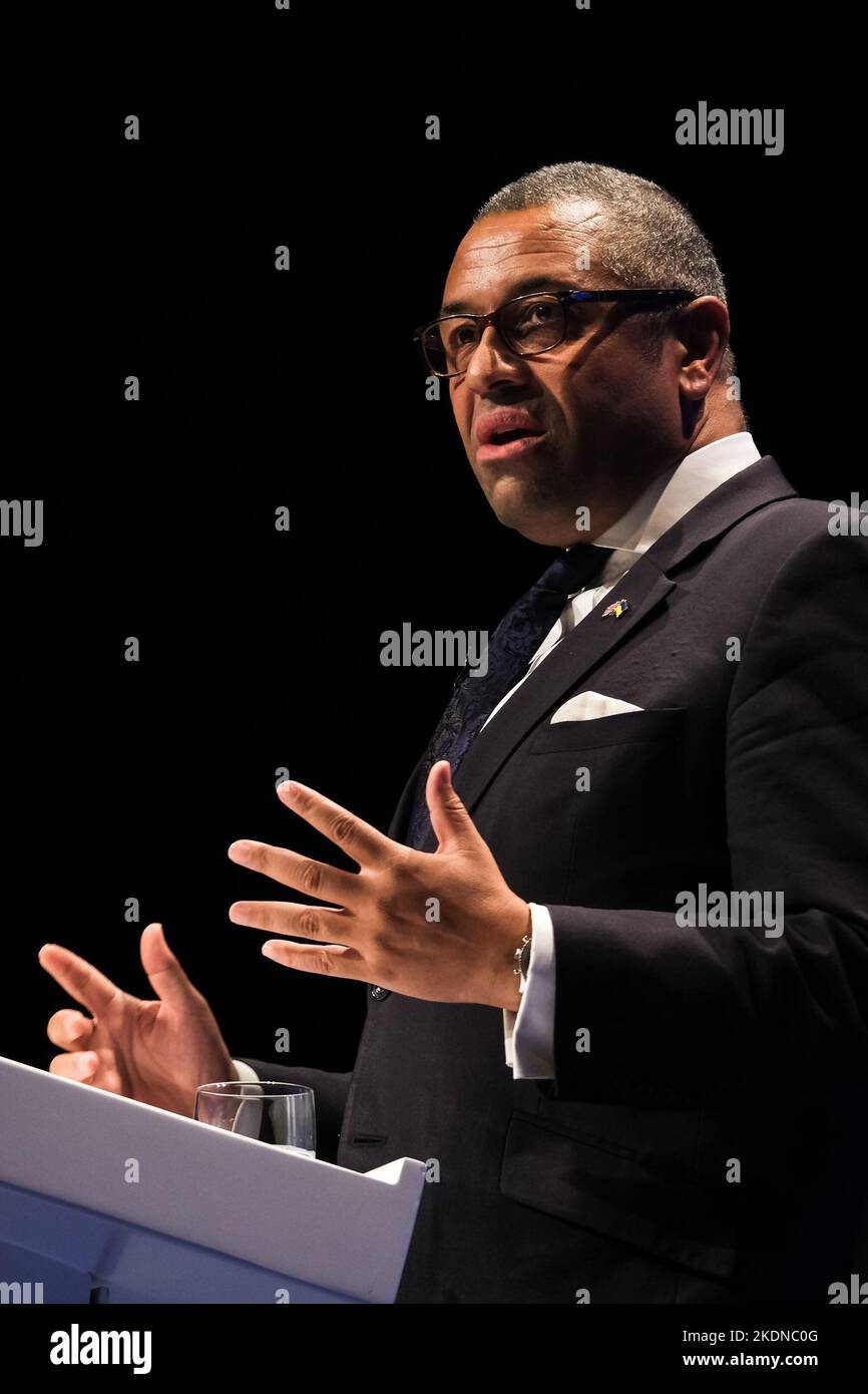 James Cleverly ,(Foreign Secretary), addresses conference on day 3 ...