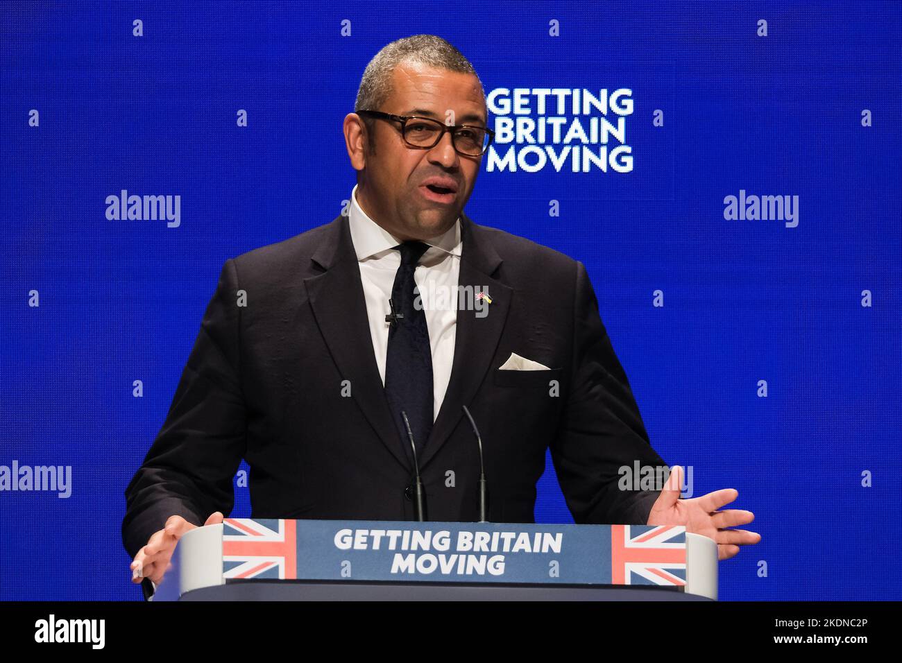 James Cleverly ,(Foreign Secretary), addresses conference on day 3 ...