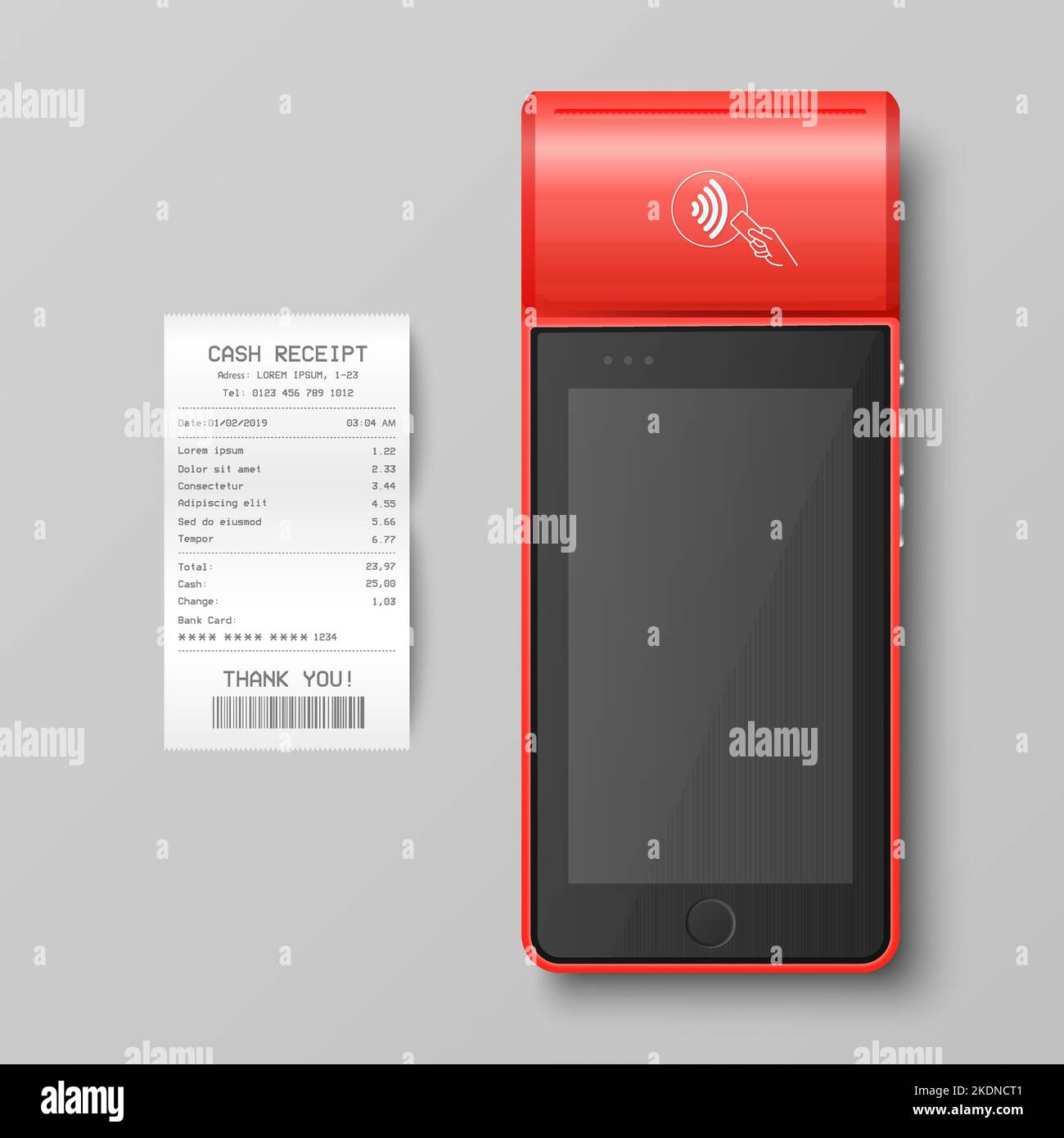 Vector 3d NFC Payment Machine with Approved Status, Paper Check, Receipt Isolated. Wi-fi ...