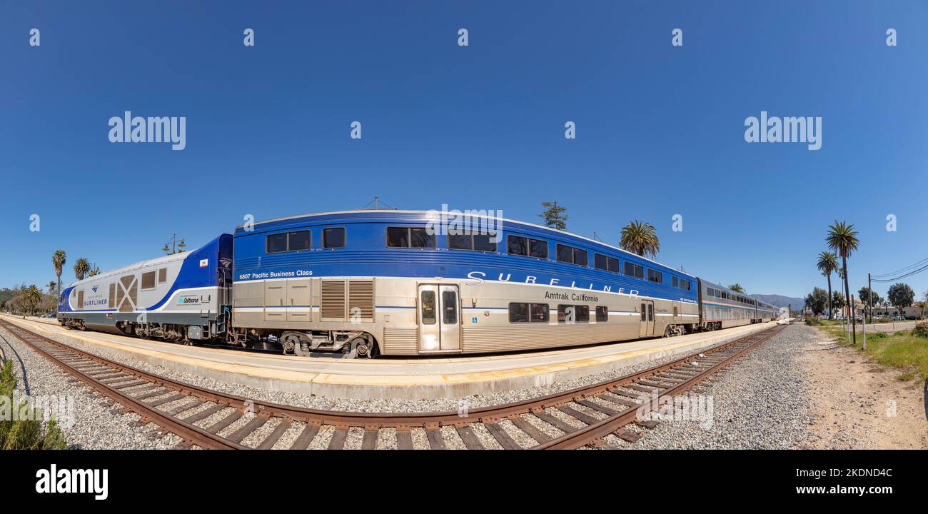 Santa Barbara, USA - March 16, 2019: the pacific surfliner train enters ...