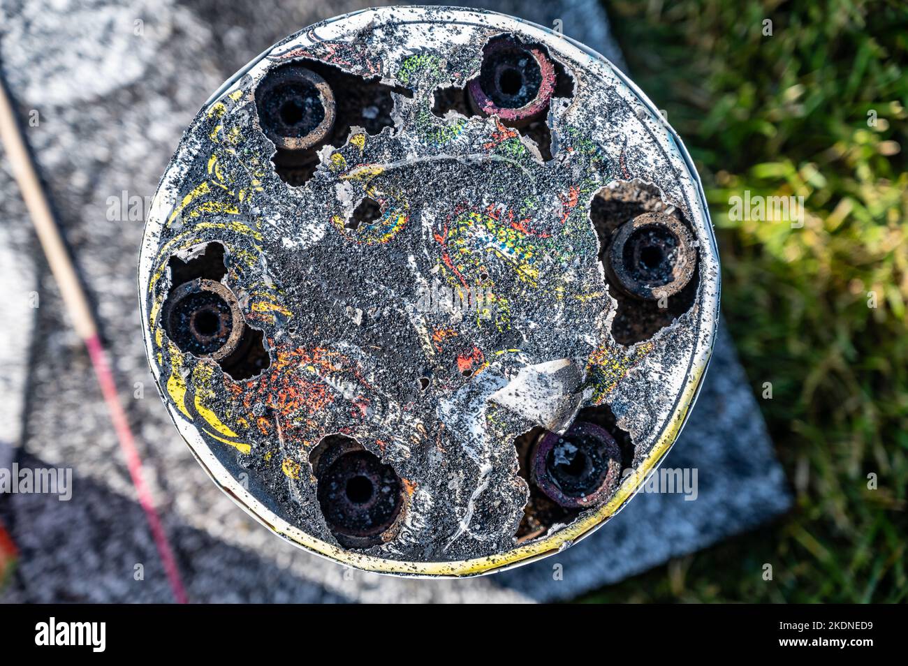 Top of cardboard burnt firework tubes Stock Photo - Alamy
