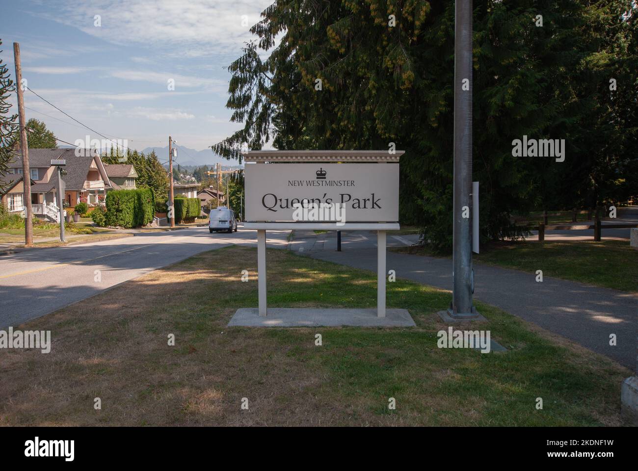 Welcome to Queen's Park sign, New Westminster, British Columbia, Canada ...