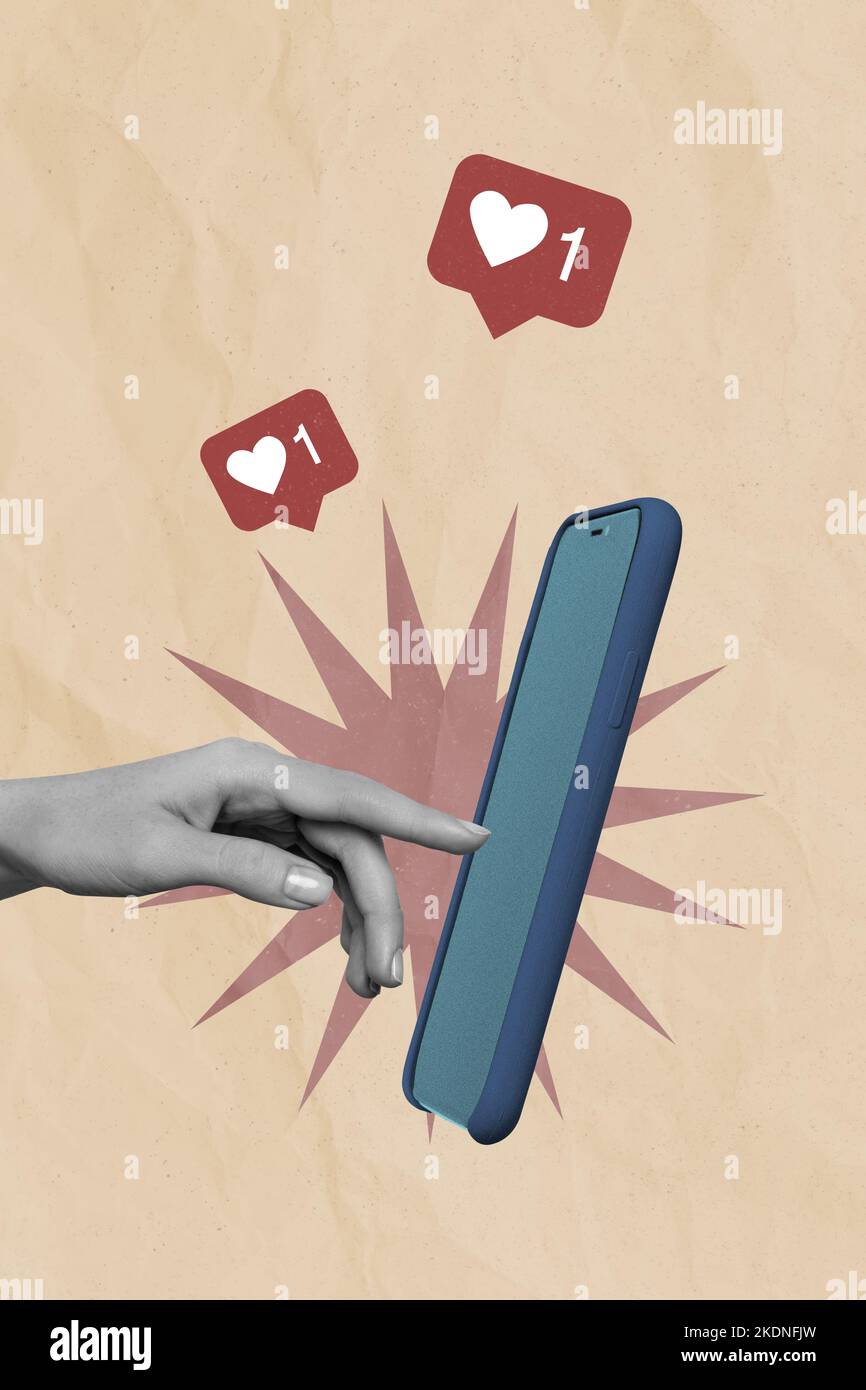 Creative photo 3d collage artwork poster postcard of human arm point ...