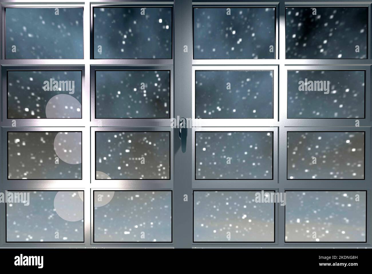 Winter window with falling snow outside Stock Photo - Alamy