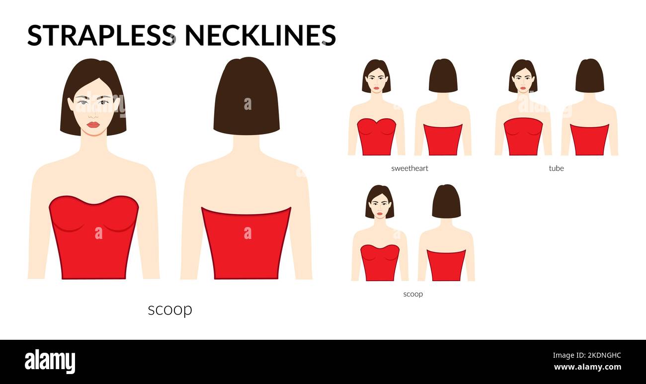 Set of necklines strapless clothes - sweetheart, scoop, tube top, dress ...