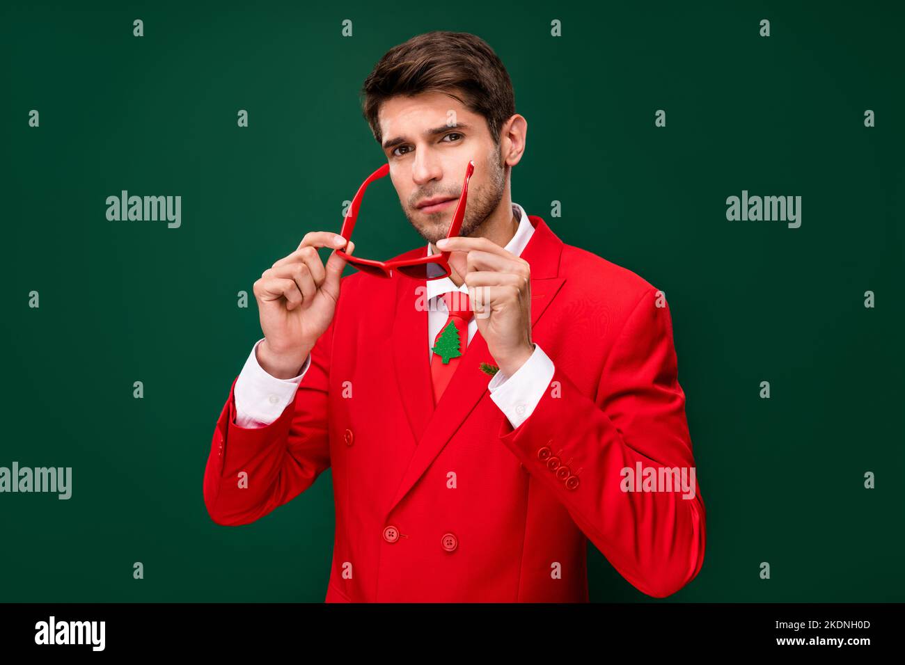 Portrait of attractive luxurious guy wearing chic look spectacles ...