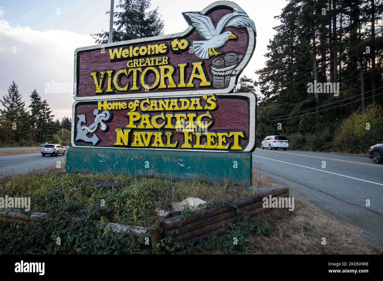 Welcome to Greater Victoria sign, Victoria, British Columbia, Canada Stock Photo - Alamy