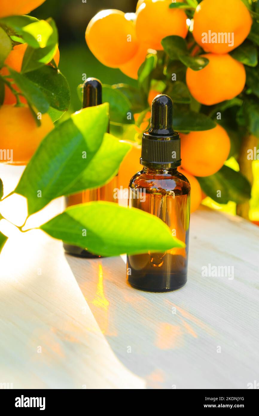 tangerine essential oil.natural citrus oils. glass brown bottles and ...