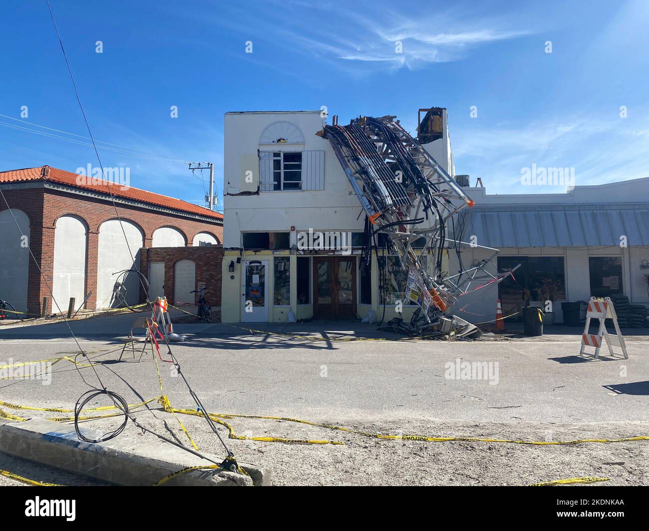 Gasparilla Island, FL, USA--10/24/2022-- A cell tower is destroyed by ...