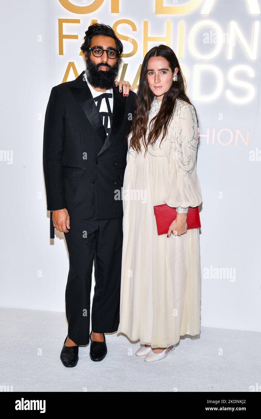 New York, USA. 07th Nov, 2022. Aaron Aujla and Emily Adams Bode walking ...