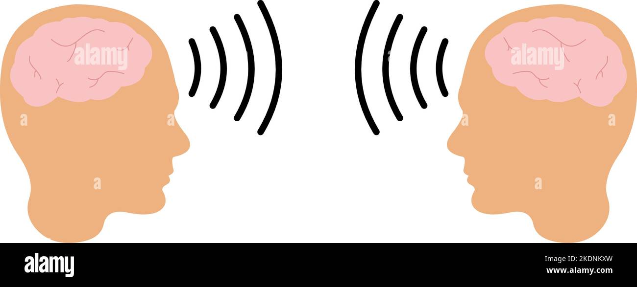 vector illustration of the silhouettes of people with brain waves and ...