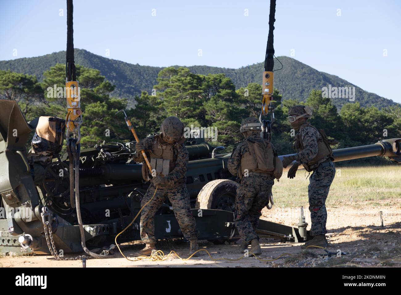 U.S. Marines with 3rd Battalion, 12th Marines secure an M777 Howitzer ...