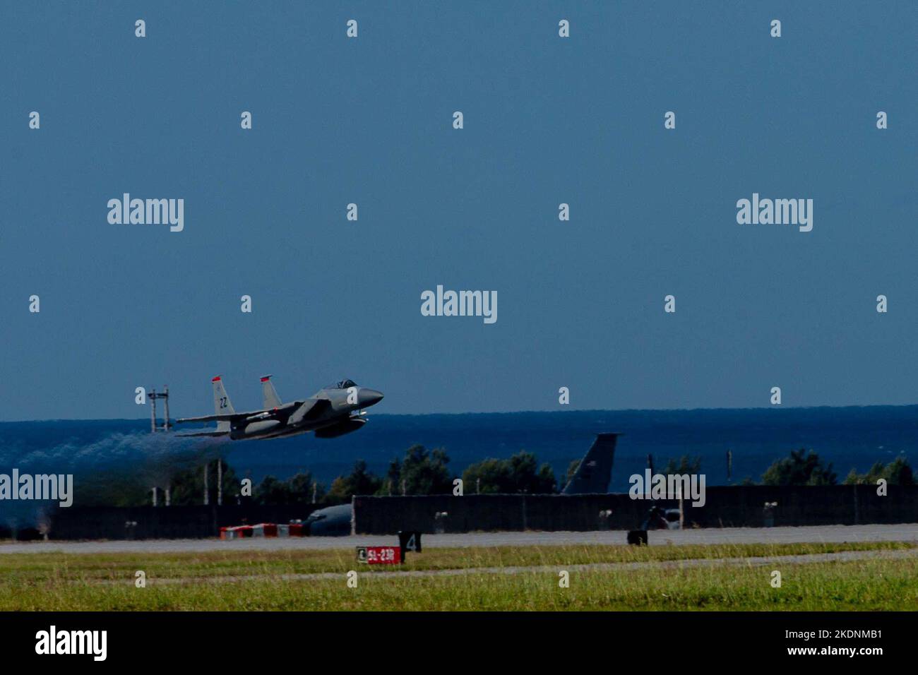 A U.S. Air Force F-15C Eagle takes off during exercise Katana Strike at ...