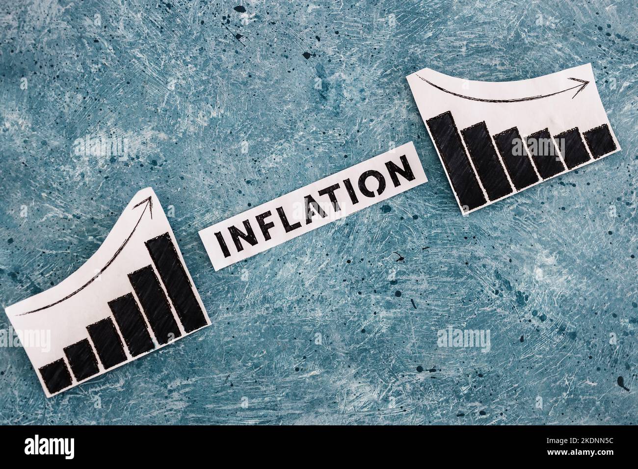 inflation text in between graphs with stats going up then going down ...