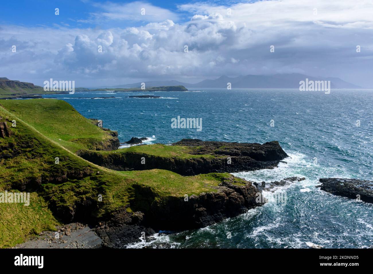 The Isle of Rum, from the cliff tops west of Tarbert Bay on the south ...