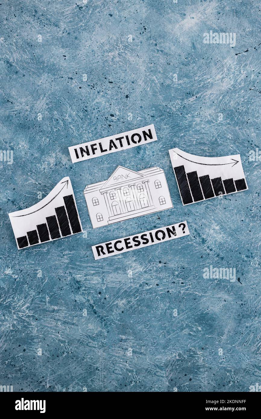 inflation and recession texts with bank icon in between graphs with ...