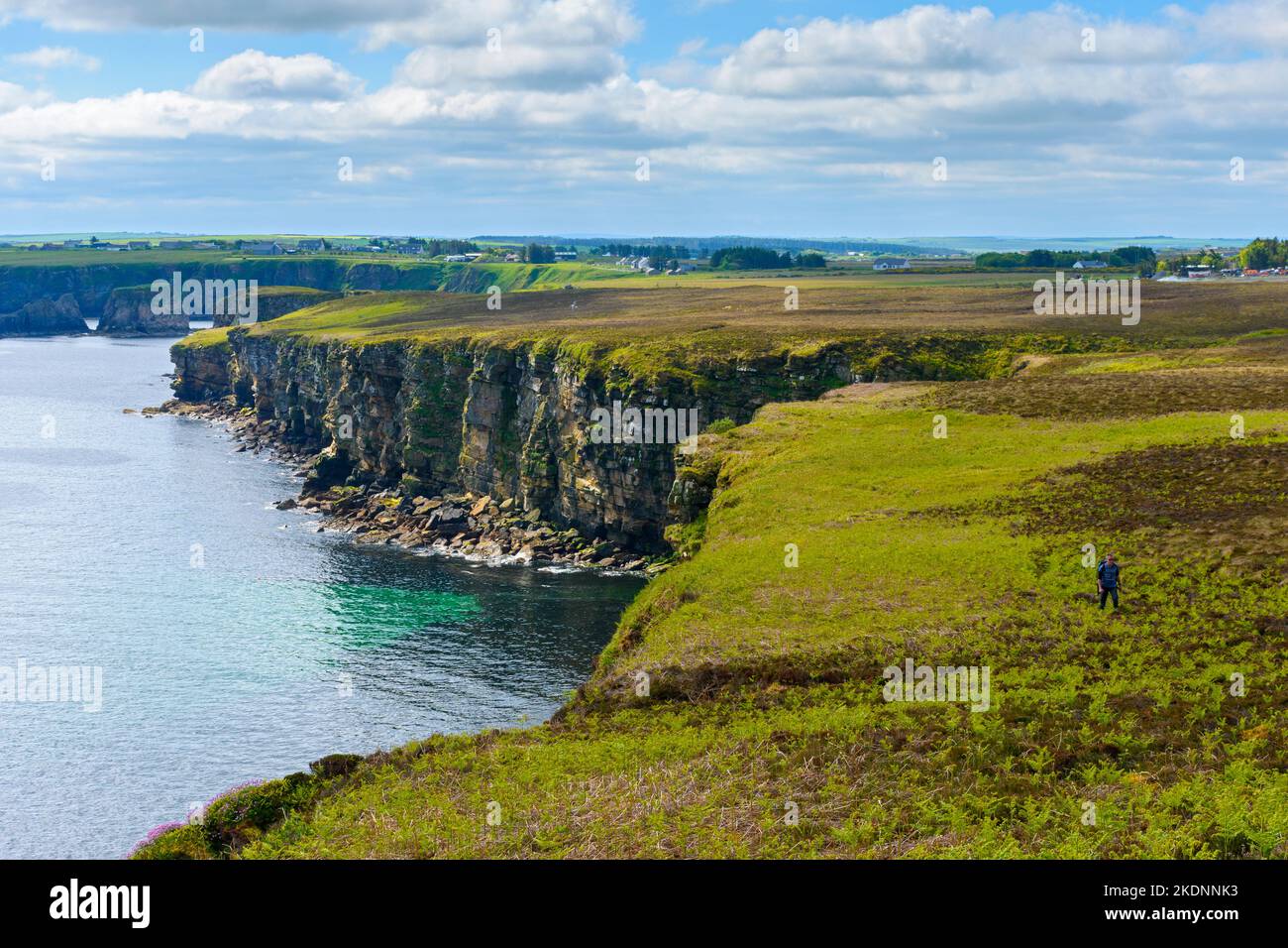 A walker on the cliff tops on the east side of Dunnet Head, looking ...