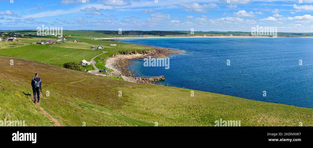 Dunnet Bay and Dwarwick pier from Dwarwick Head, on the coastal path on ...