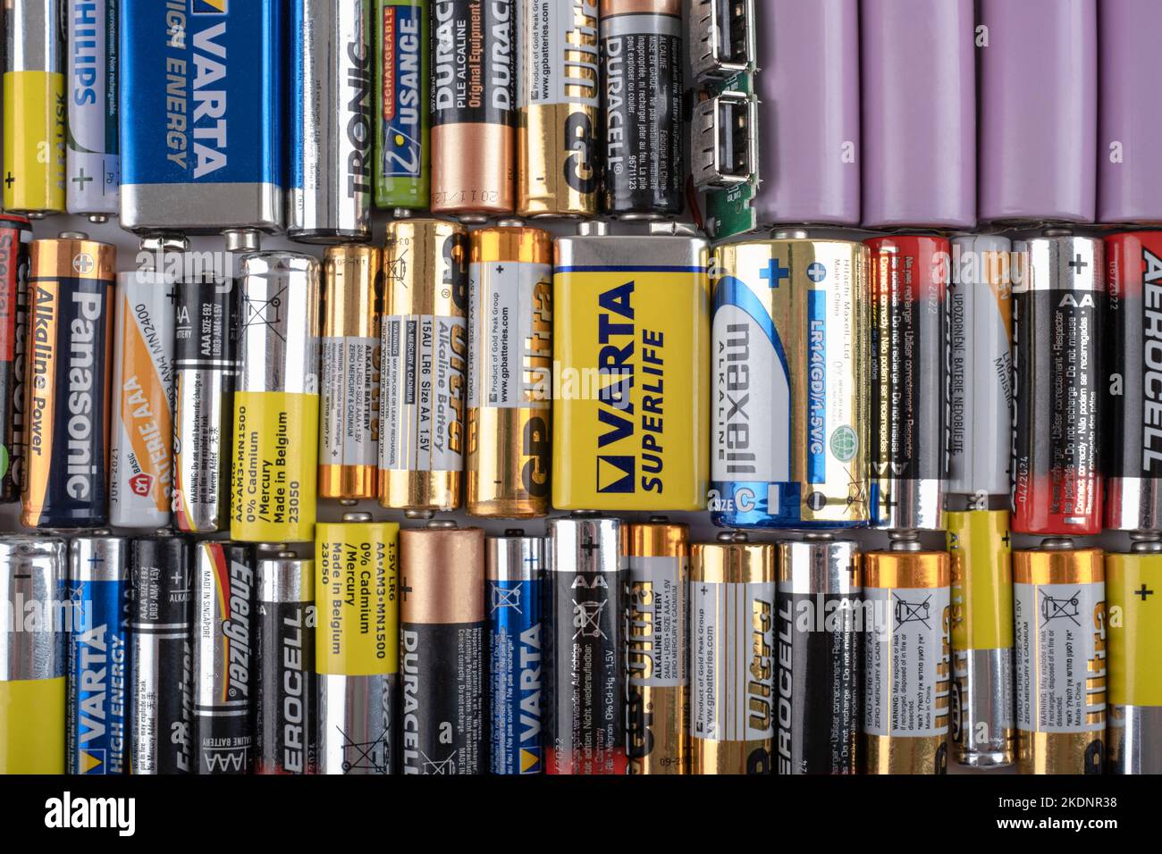 Prague, cz - 08 November 2022: Pile of old and used batteries ...