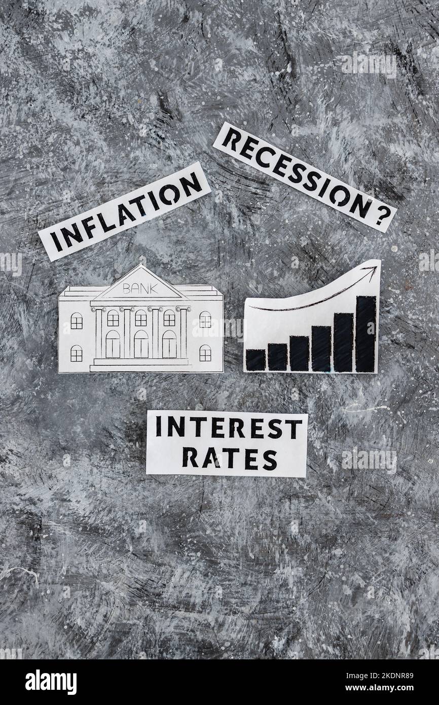 interest rates inflation and recession texts with bank icon next to ...