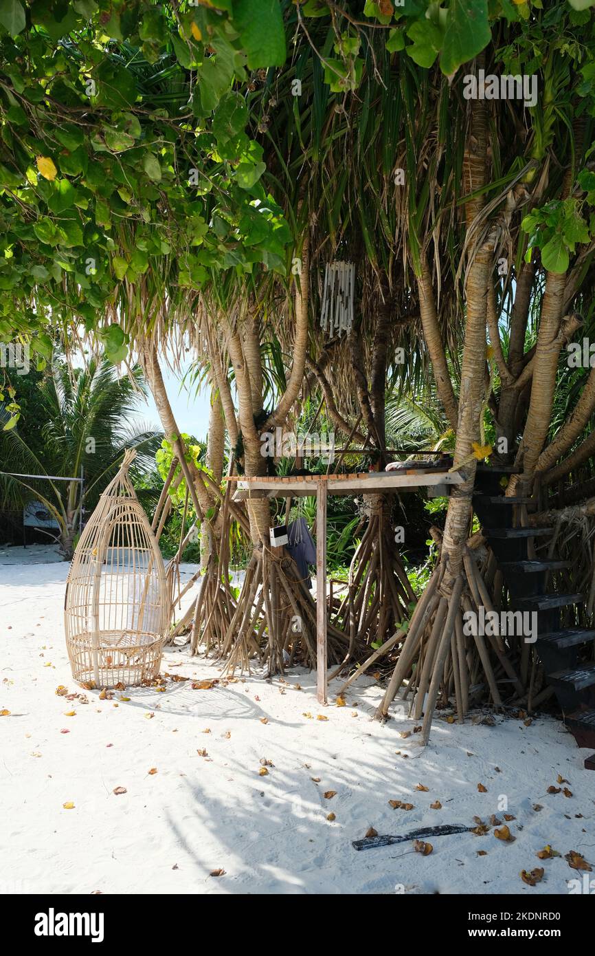 Beautiful resting platform tree house at Dhiffushi, Maldives Stock ...