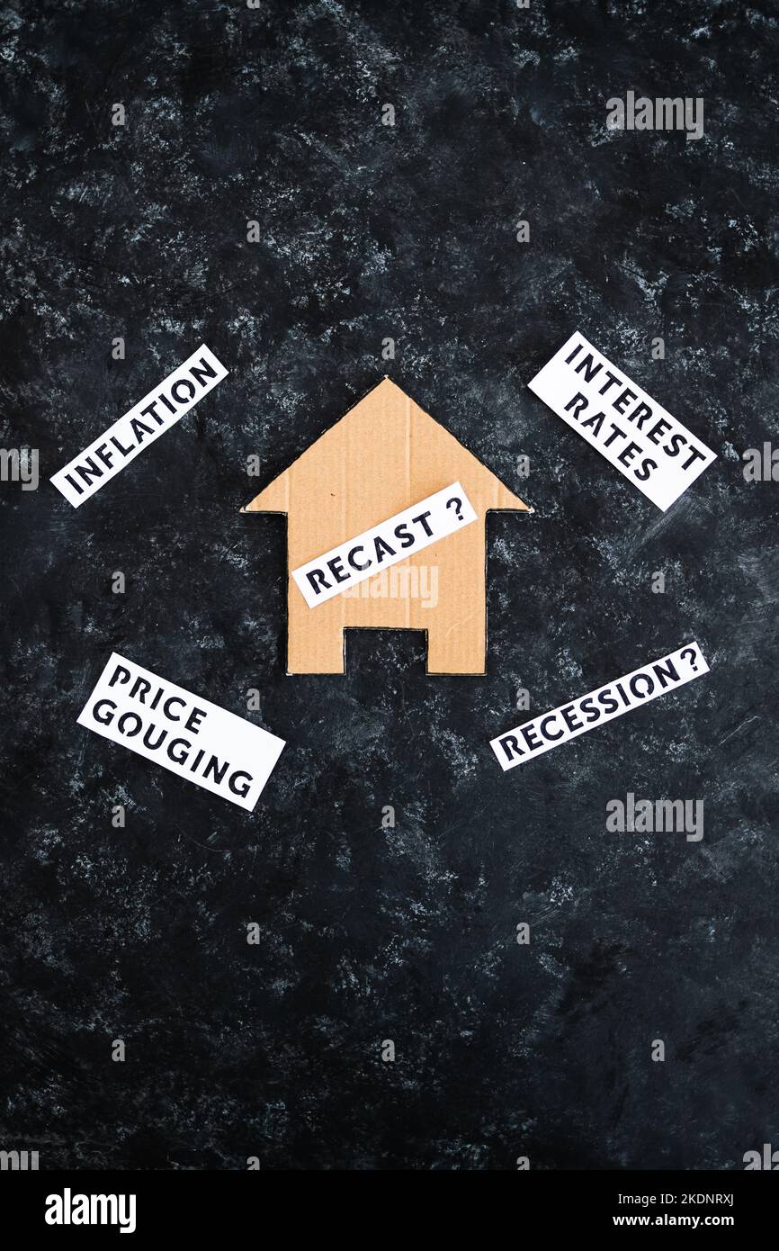 house with recast text surrounded by concepts like interest rates ...