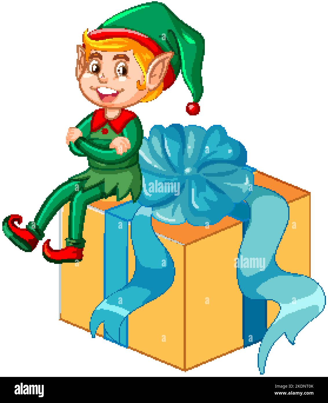Christmas elf sitting on the gift box illustration Stock Vector Image ...