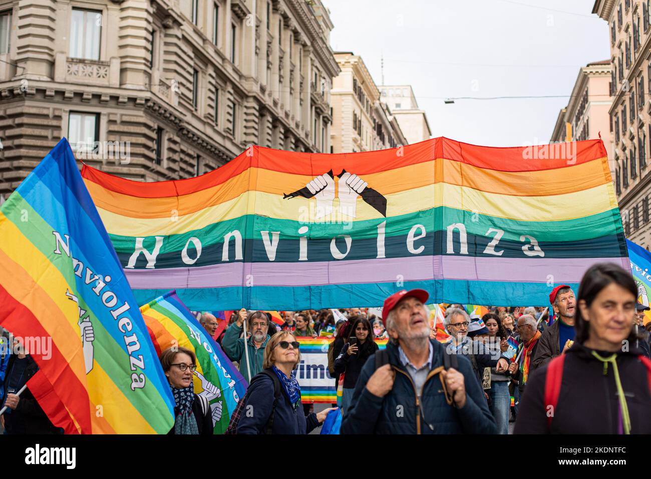 Rome, Italy. 5th Nov, 2022. Protesters holding a banner march during a ...