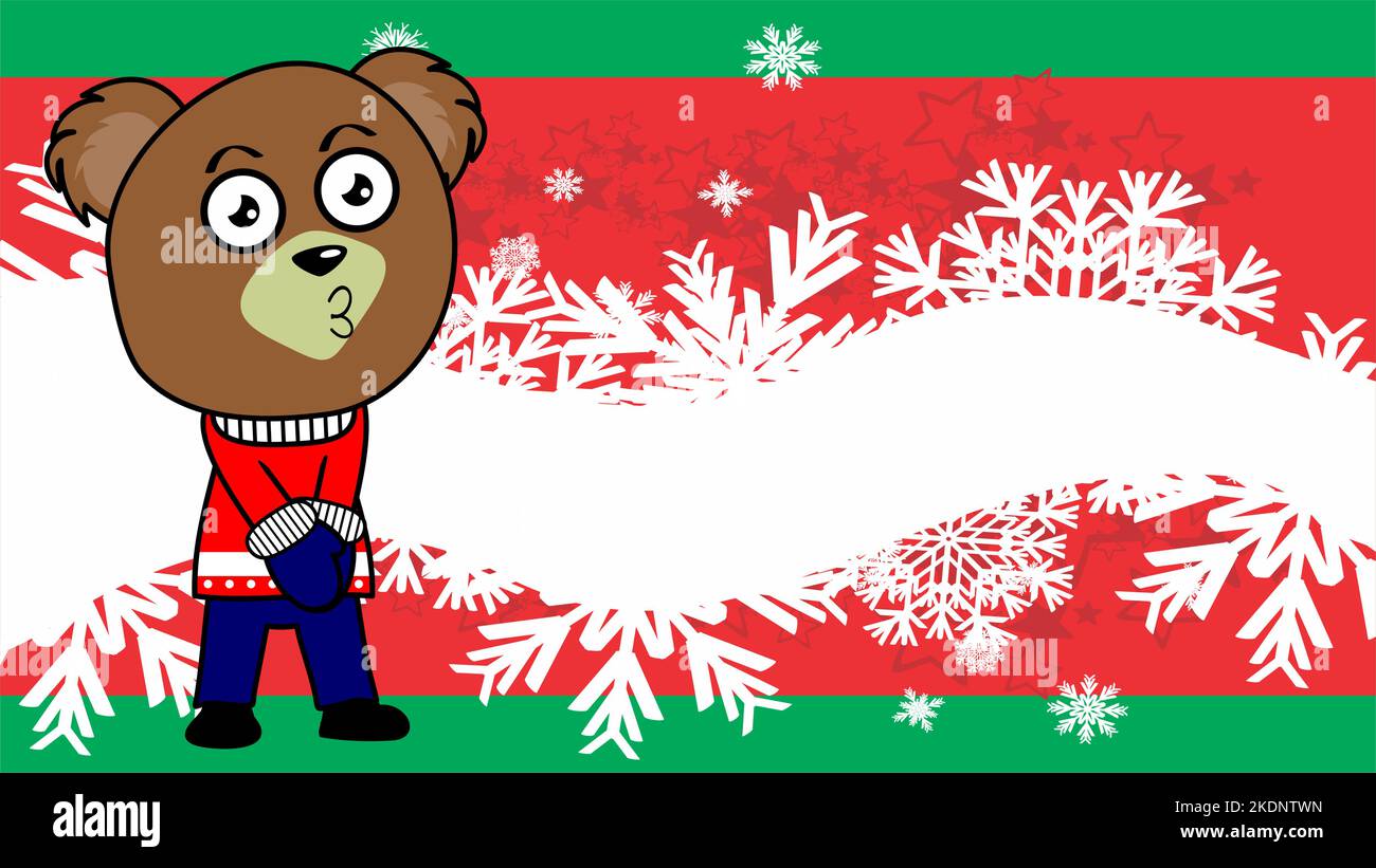 standing cute teddy bear kid xmas cartoon background postal in vector ...