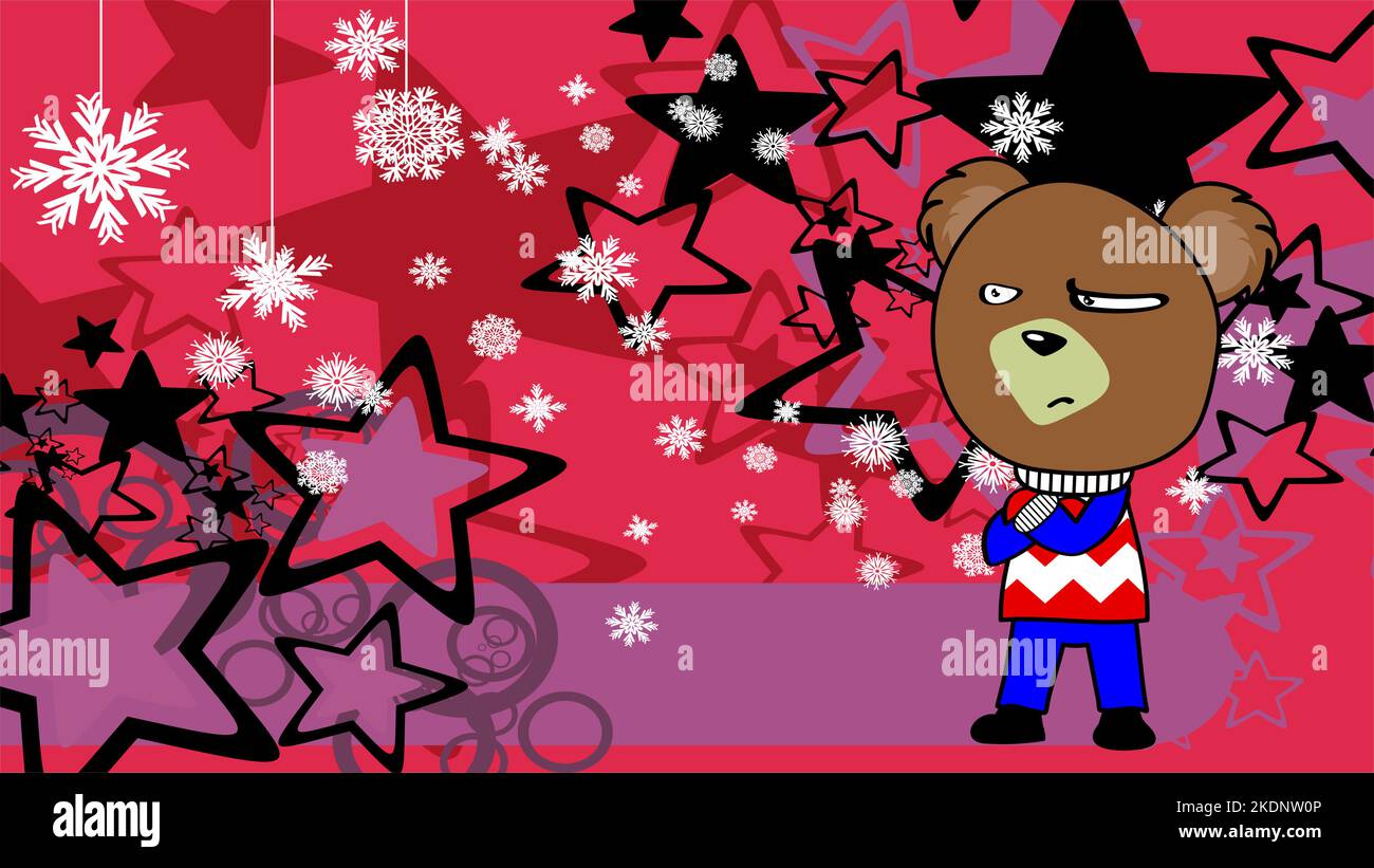 grumpy cute teddy bear kid xmas cartoon background postal in vector ...