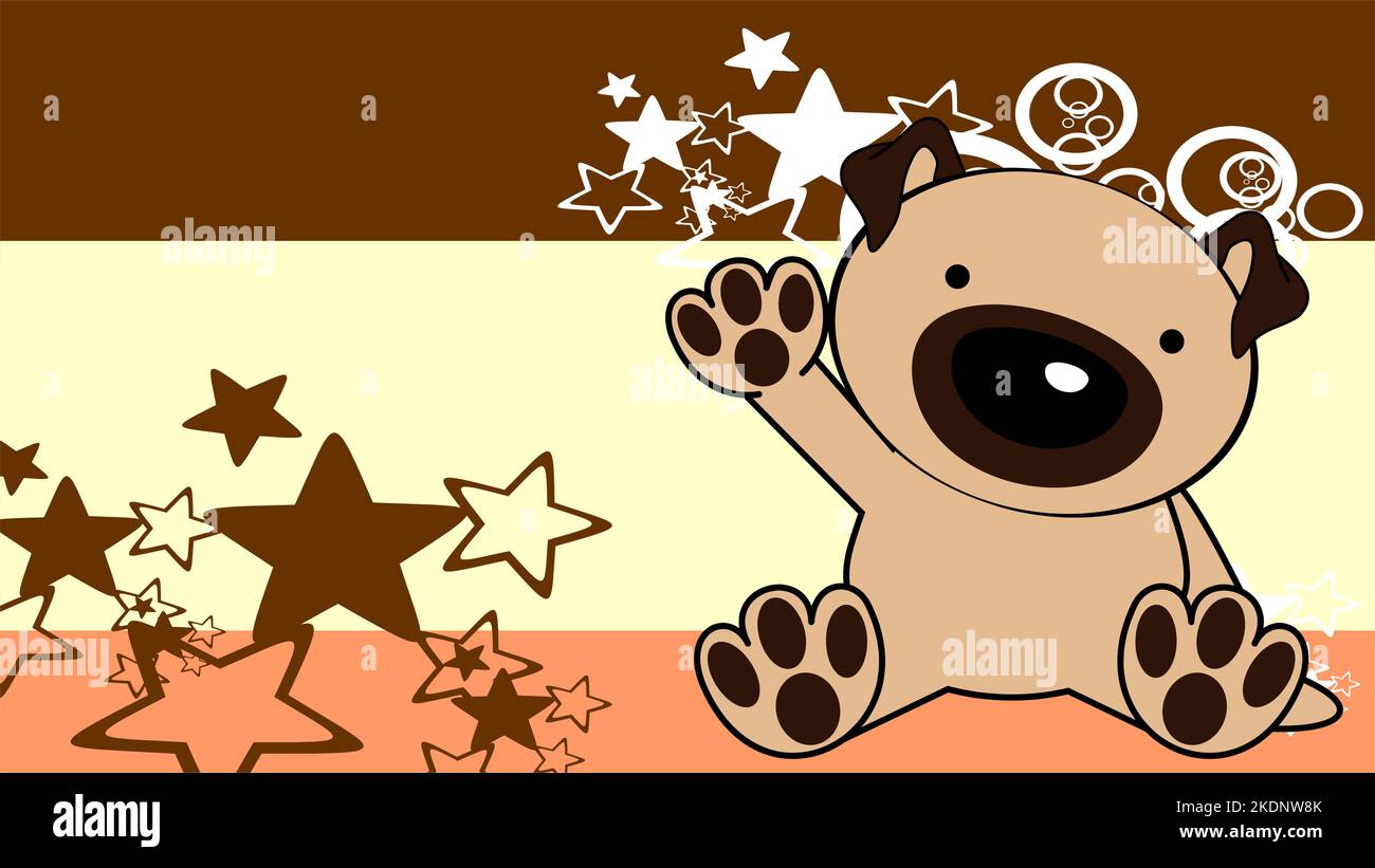 sitting baby pug dog chibi cartoon illustration background in vector ...