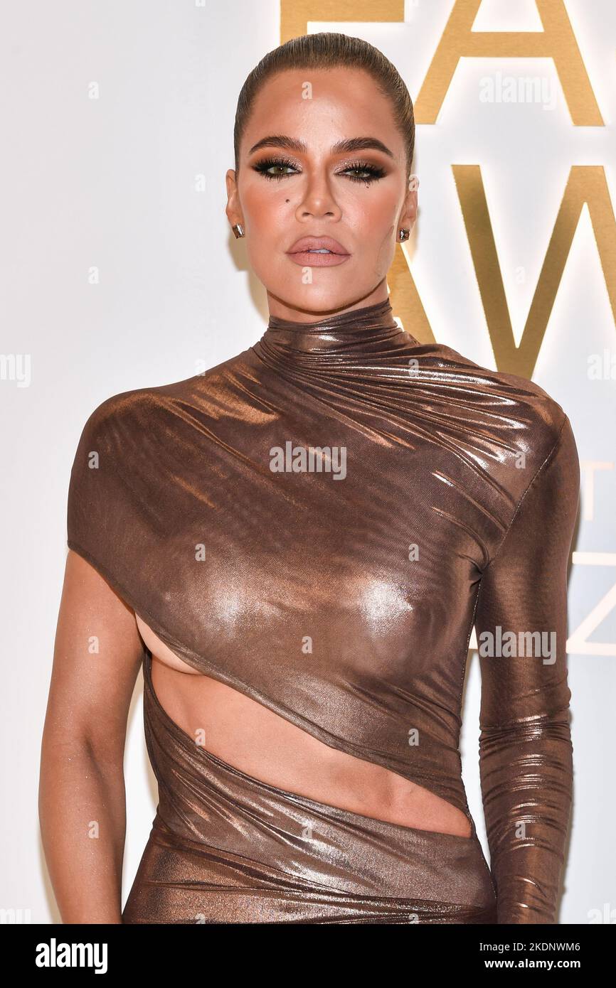 Cipriani in New York, NY, Nov. 7, 2022. Khloe Kardashian wearing LaQuan Smith while walking on ...