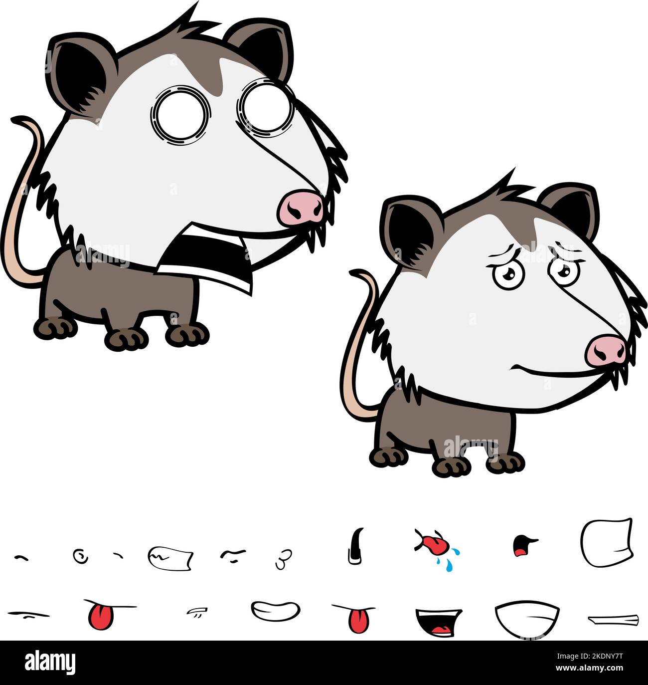 screaming little opossum character cartoon. kawaii expressions set pack ...