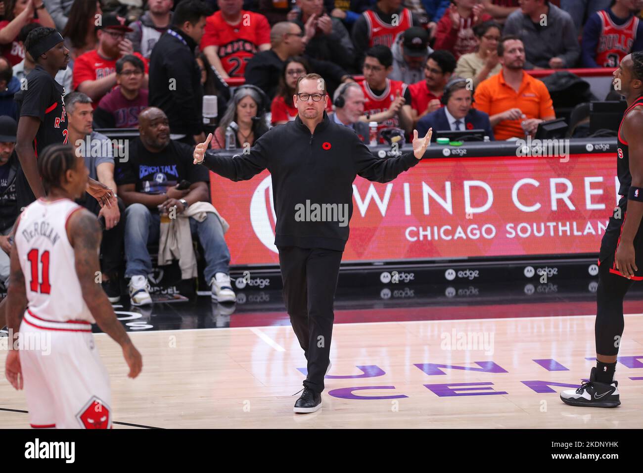 CHICAGO, IL - NOVEMBER 07: Toronto Raptors head coach Nick Nurse reacts ...