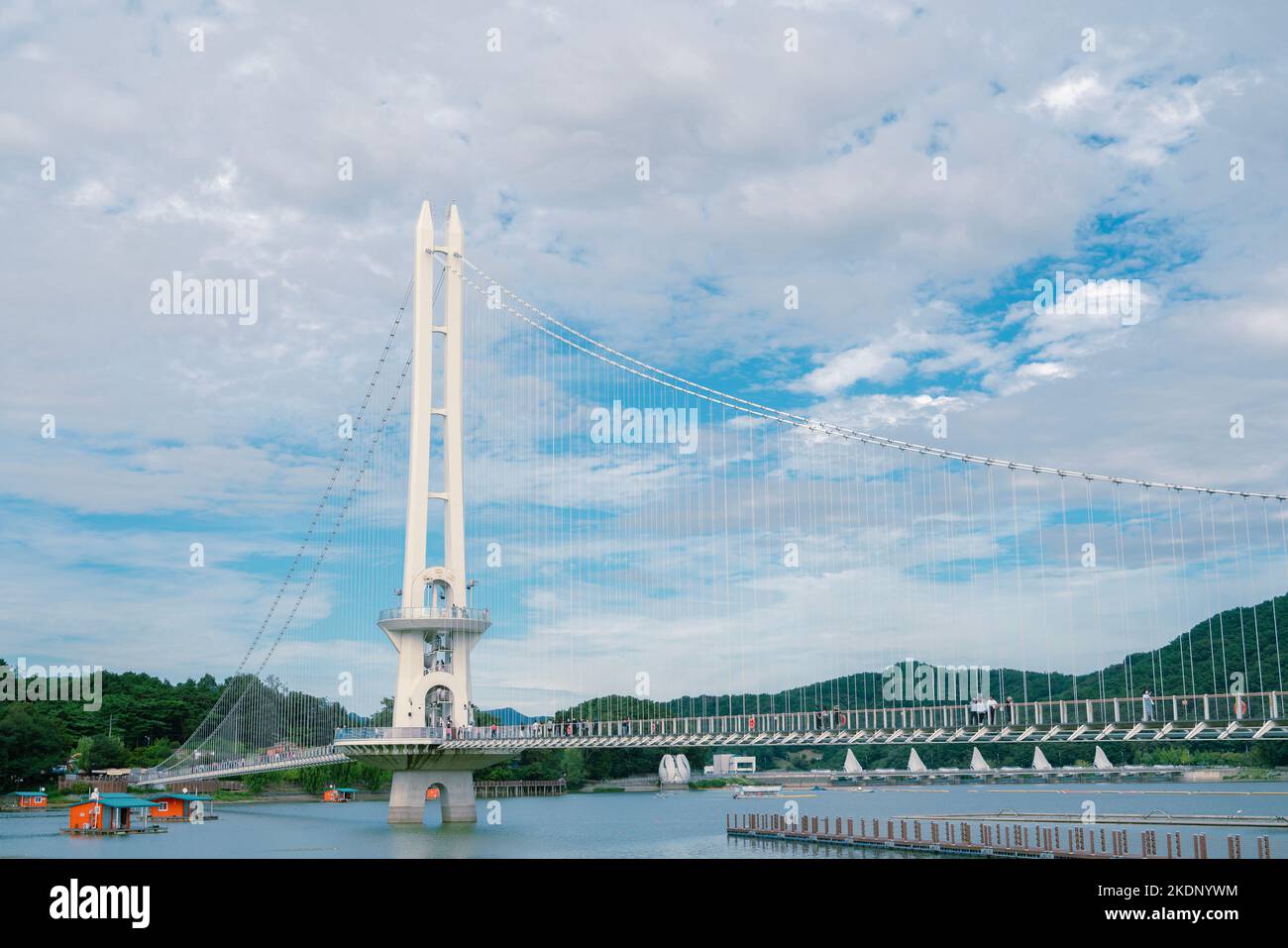 Yedang Lake and Yedangho Suspension Bridge in Yesan, Korea Stock Photo ...