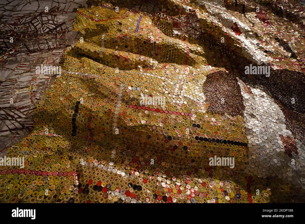 Large metal tapestry made with discarded liquor bottle tops by African ...
