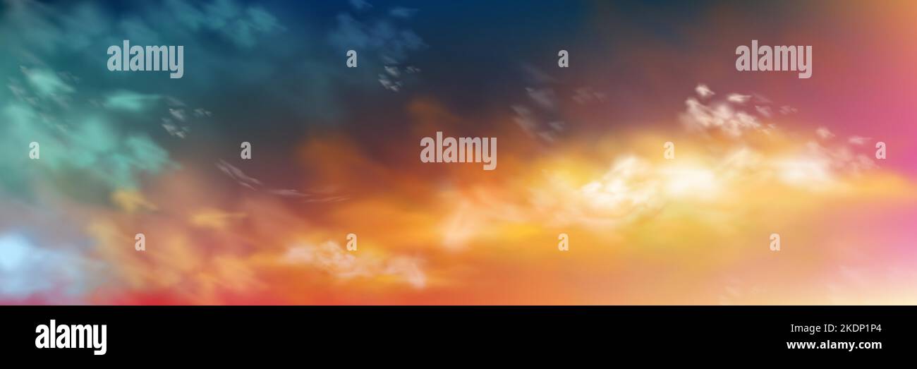 Sunset sky with realistic cloud texture, vector illustration. Dramatic ...