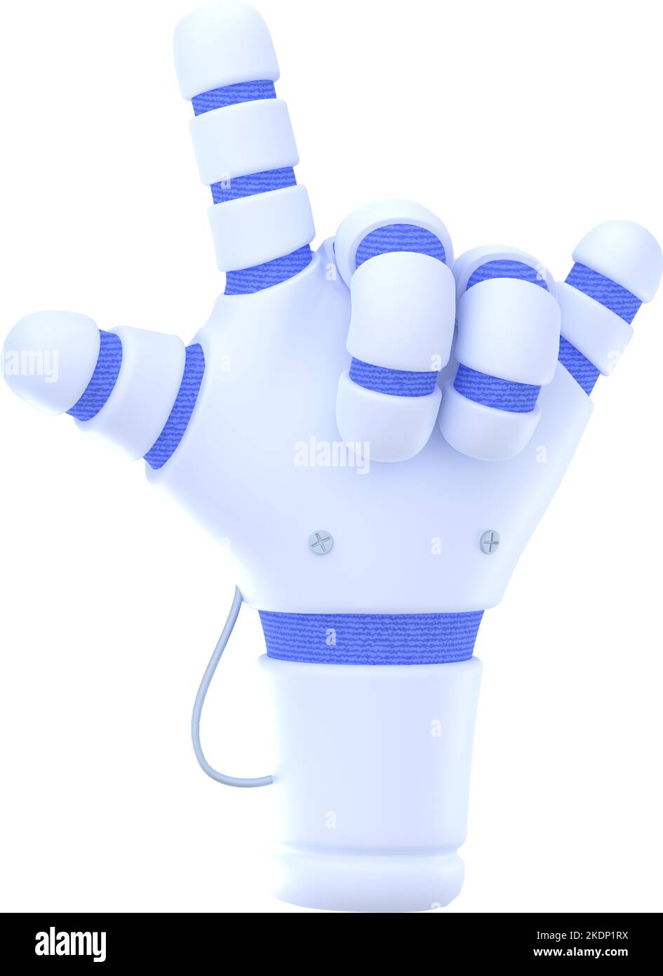 3D illustration of robotic hand rock and roll gesture isolated on white ...