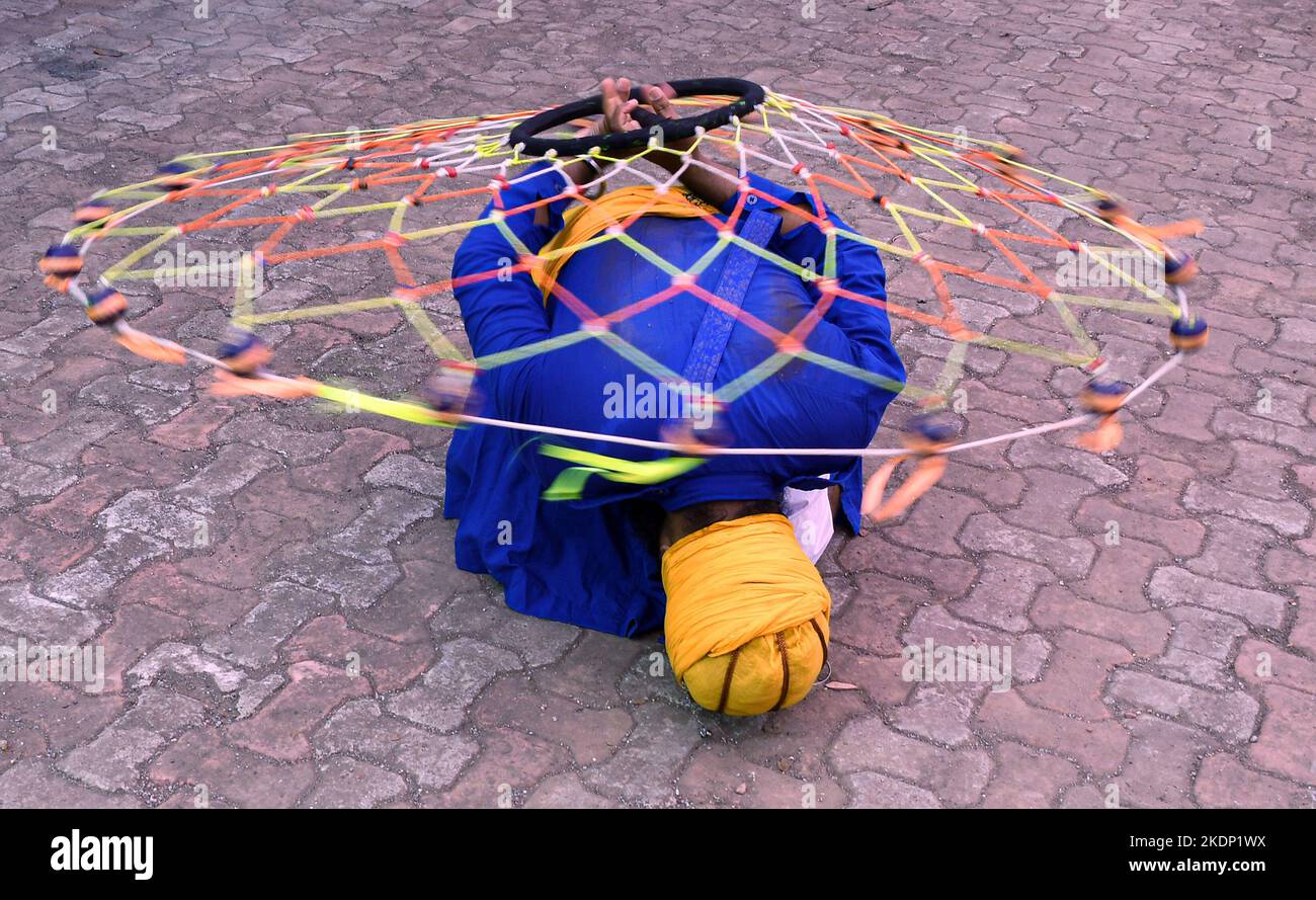 Nihang or Sikh warrior performs Gatka (a form of martial art) using ...