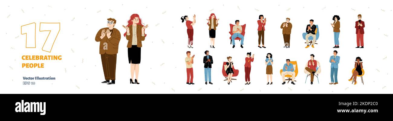 People celebrating, flat vector illustration set isolated on white ...