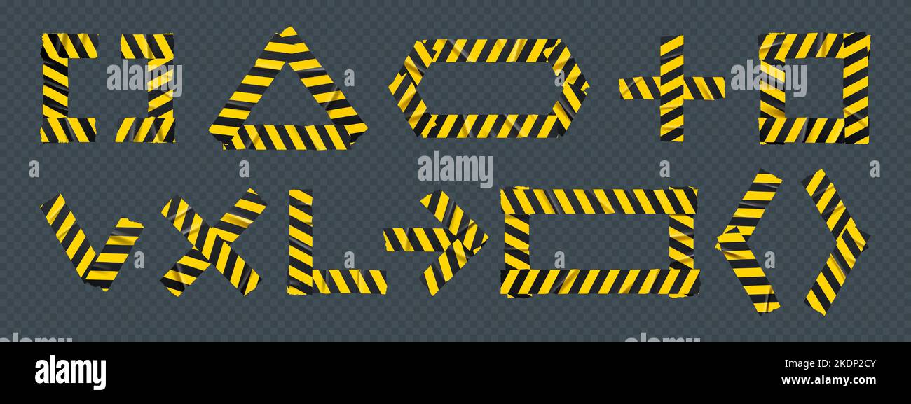 Barrier tape patches signs set. Tick mark, arrow, cross, square and ...