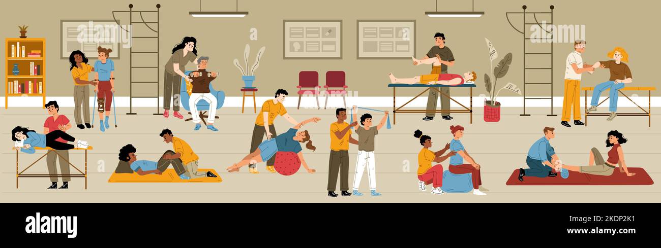 Physical therapy, rehab concept. People applying rehabilitation in ...