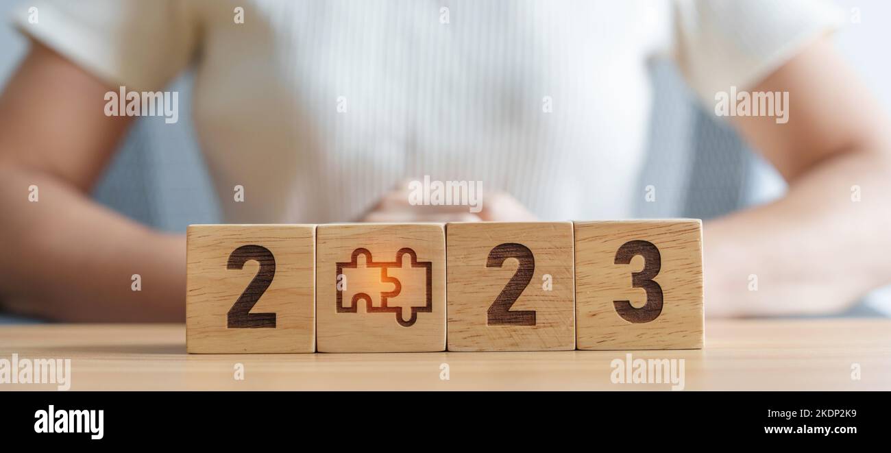2023 block with jigsaw puzzle icon. Business Process, Team, teamwork ...