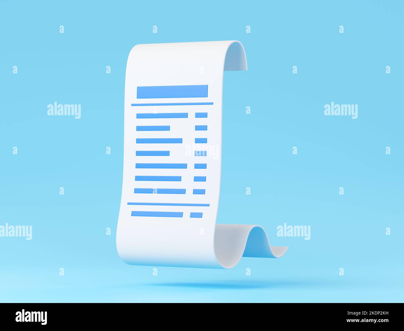 3d render paper bill, transaction receipt isolated icon. Cheque ...