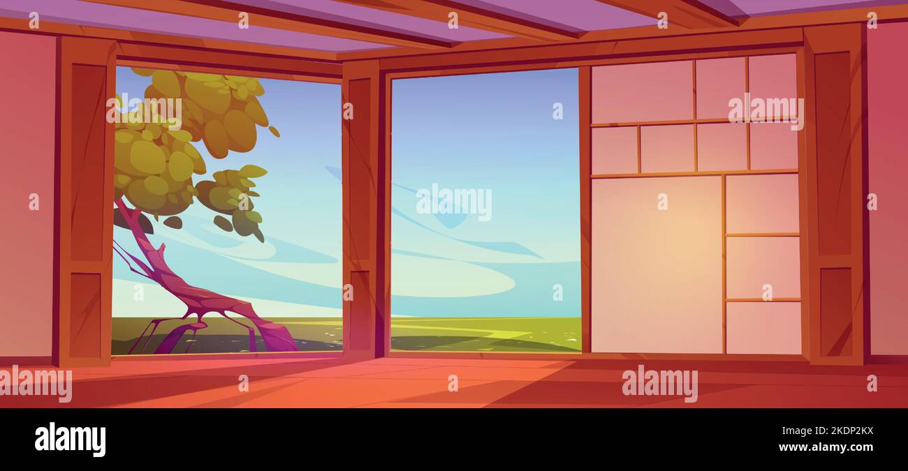 Room interior in traditional japanese house or hotel. Empty dojo or ...