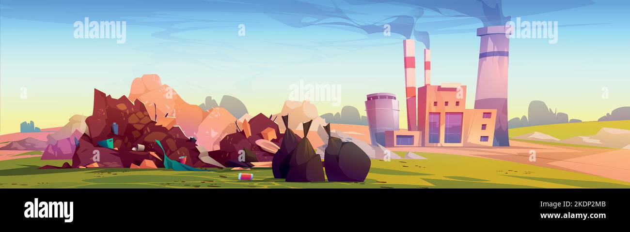 Environment pollution concept with dump and factory. Summer nature ...