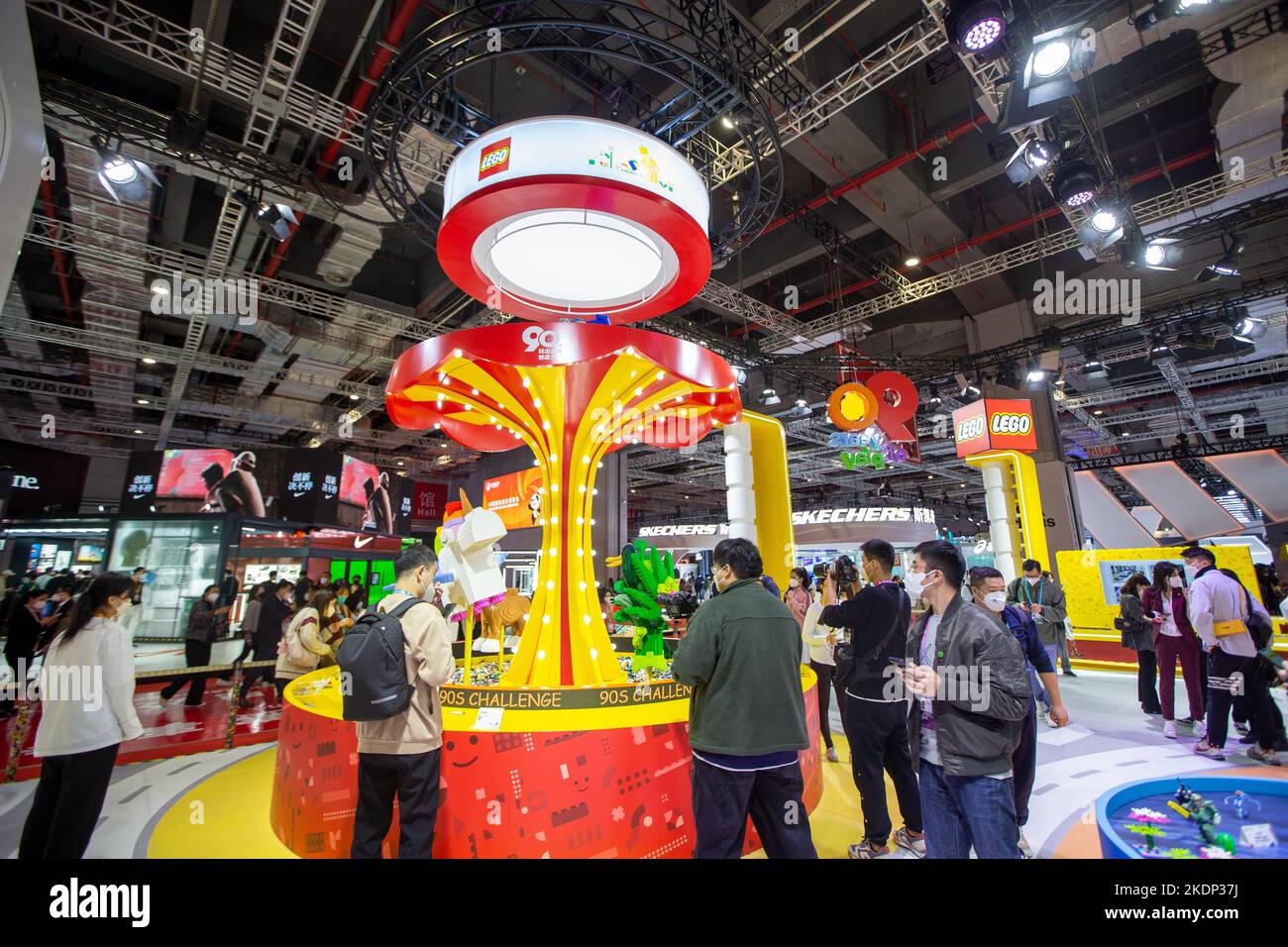 SHANGHAI, CHINA - NOVEMBER 7, 2022 - Visitors experience Lego toys at the booth of the Consumer ...